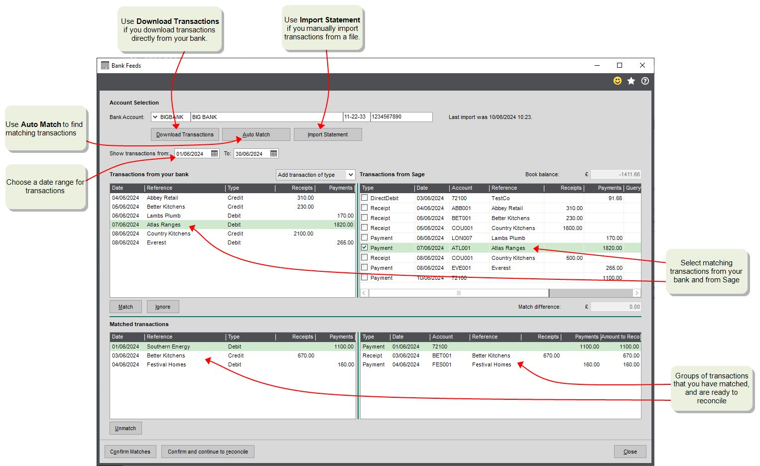 Reconcile using bank feeds