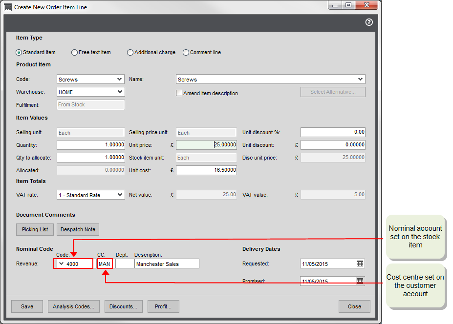 Using cost centres and departments with nominal accounts