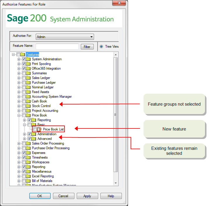 Authorise features for roles