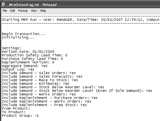 MRP Output Logs