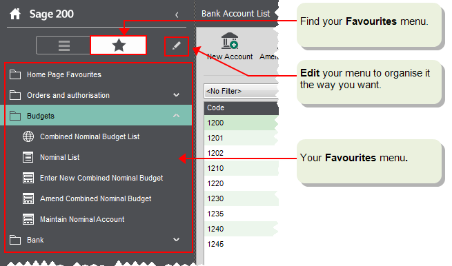Create your own menu using Favourites