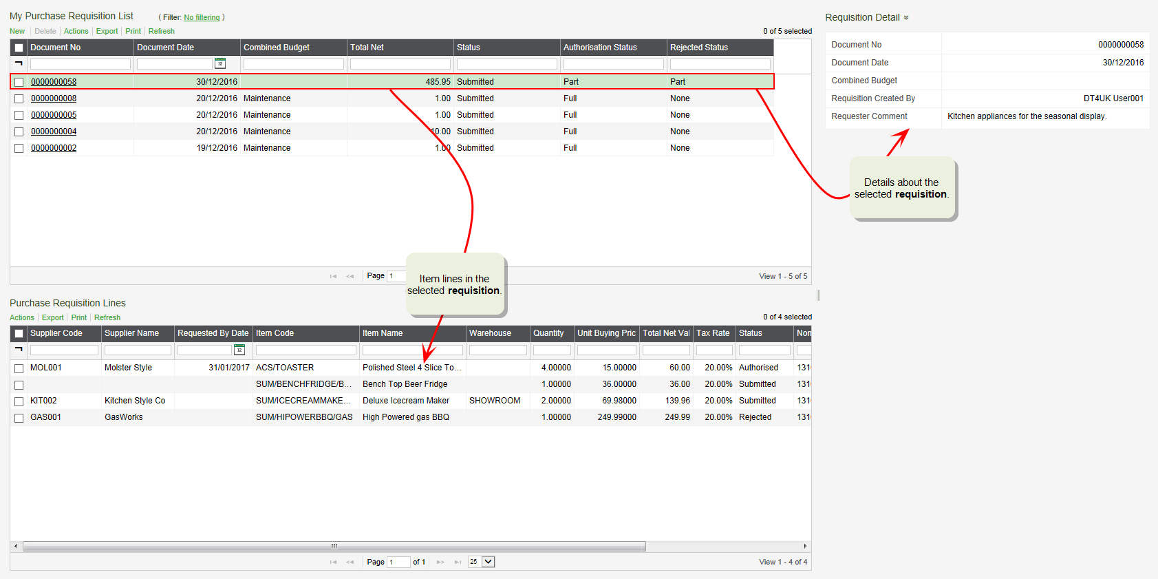 My Purchase Requisitions workspace