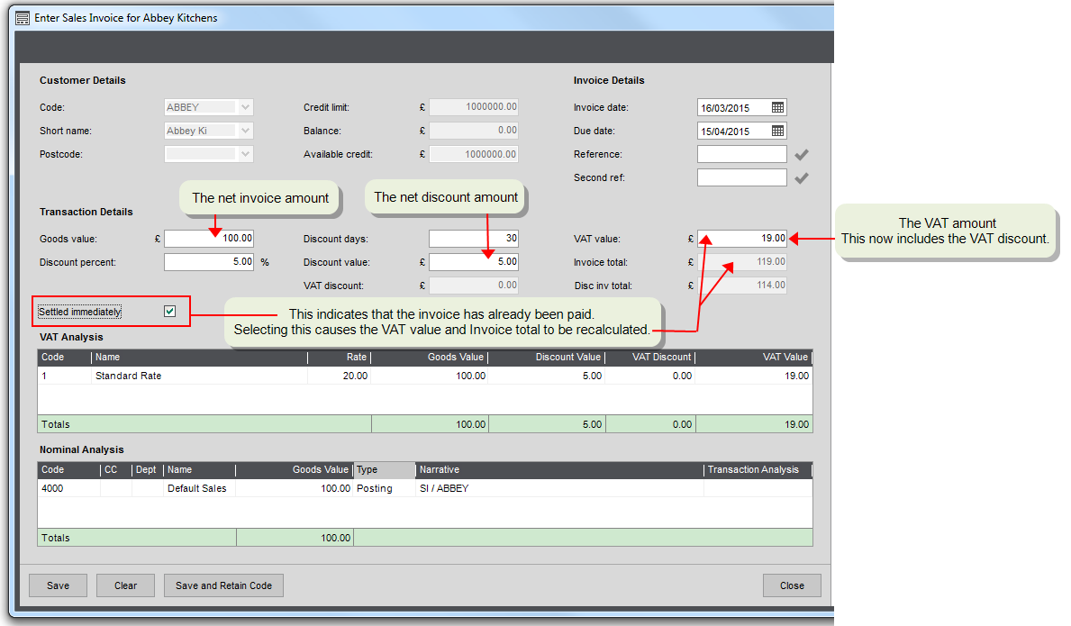 Settlement discounts on sales transactions
