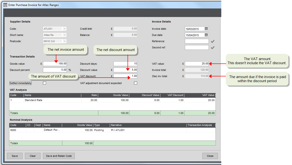 Settlement discounts on purchase transactions